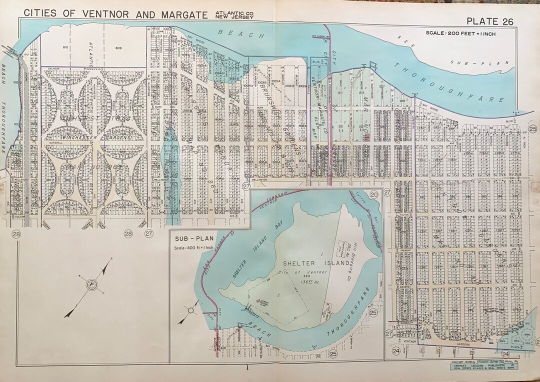 Margate Map, Original 1938 Absecon Island Atlas, Ventnor Map, Shelter ...