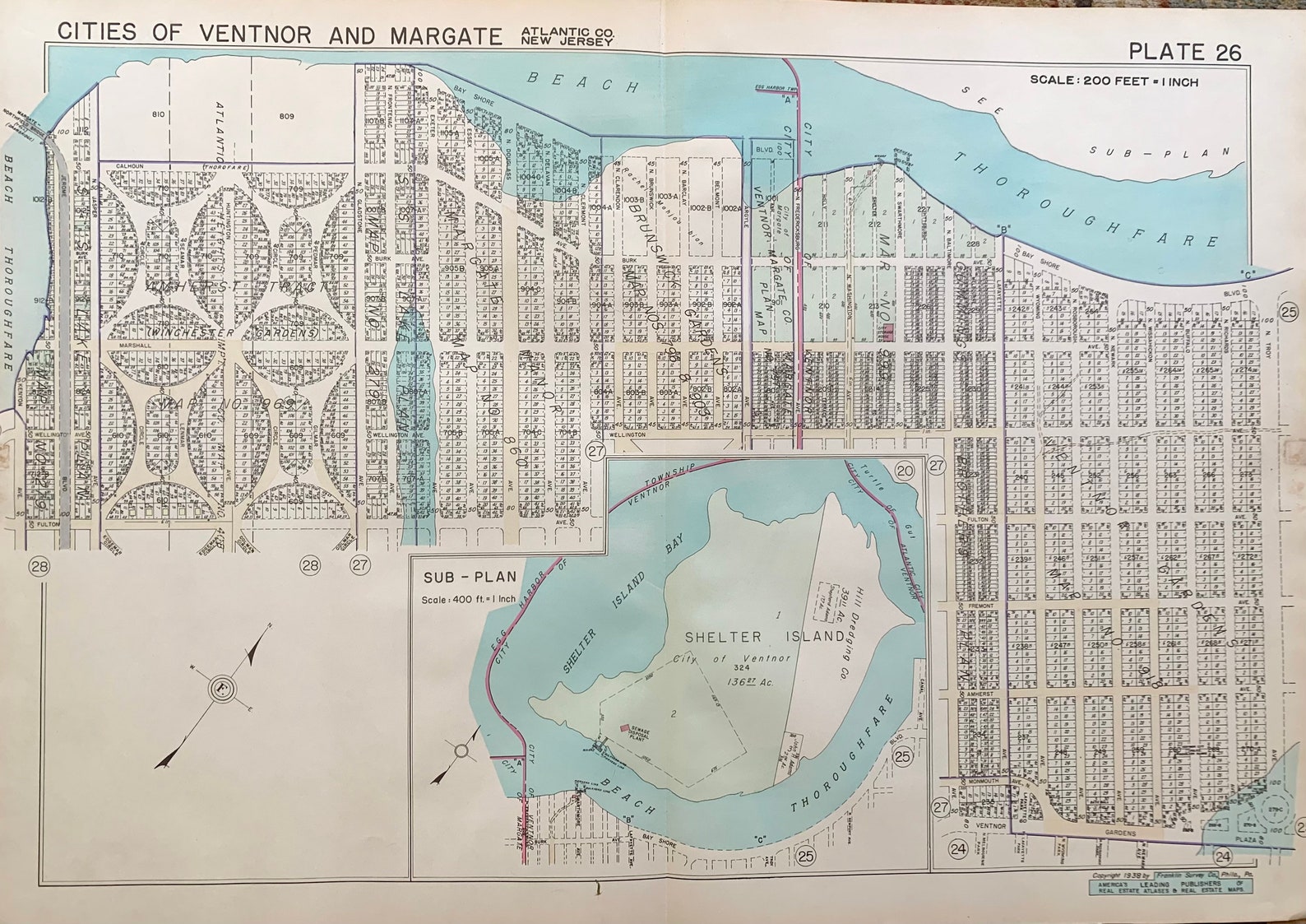 Margate Map, Original 1938 Absecon Island Atlas, Ventnor Map, Shelter ...