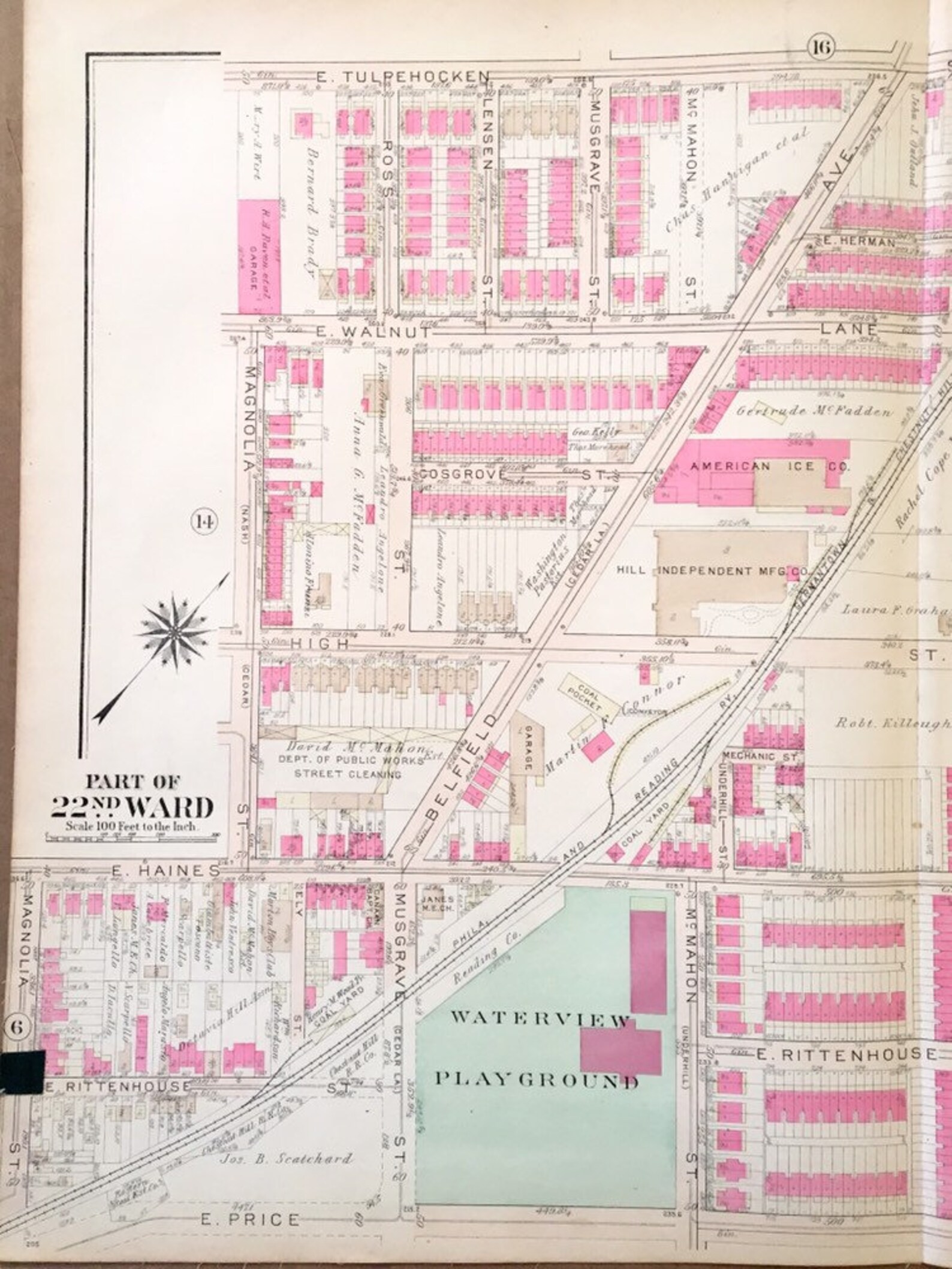 Mt Airy Map, Original 1923 Hand Colored Map, City of Philadelphia Atlas ...