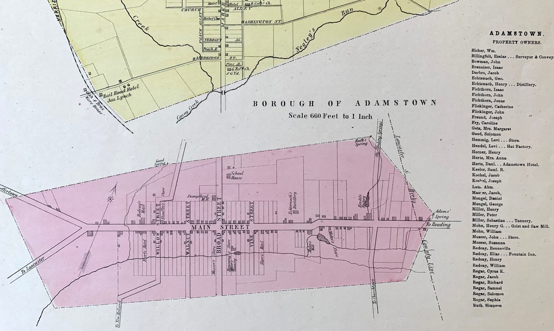 Elizabethtown Map Original 1864 Bridgens Lancaster County - Etsy