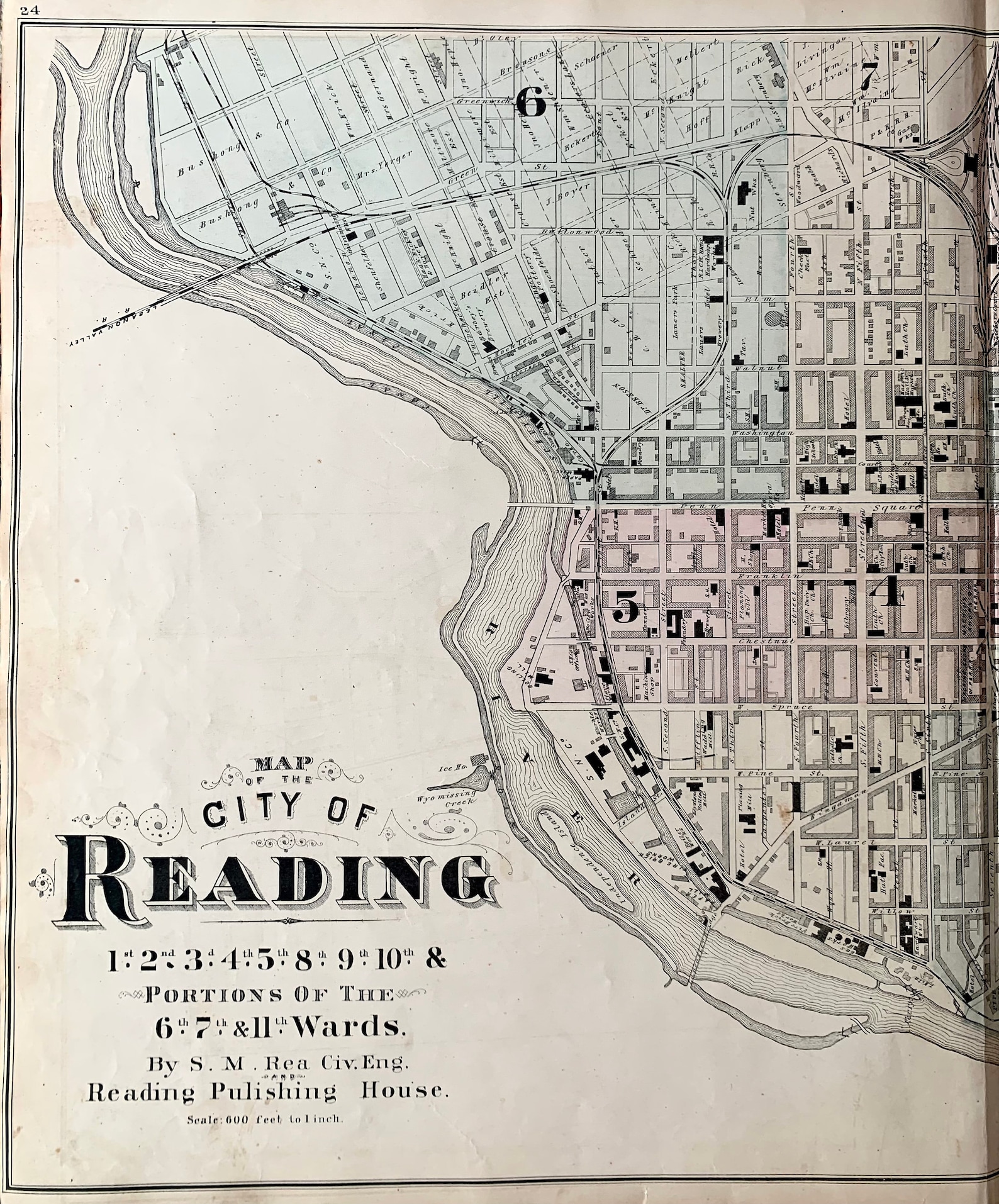City of Reading Map Original 1876 Berks County Pennsylvania - Etsy Italia