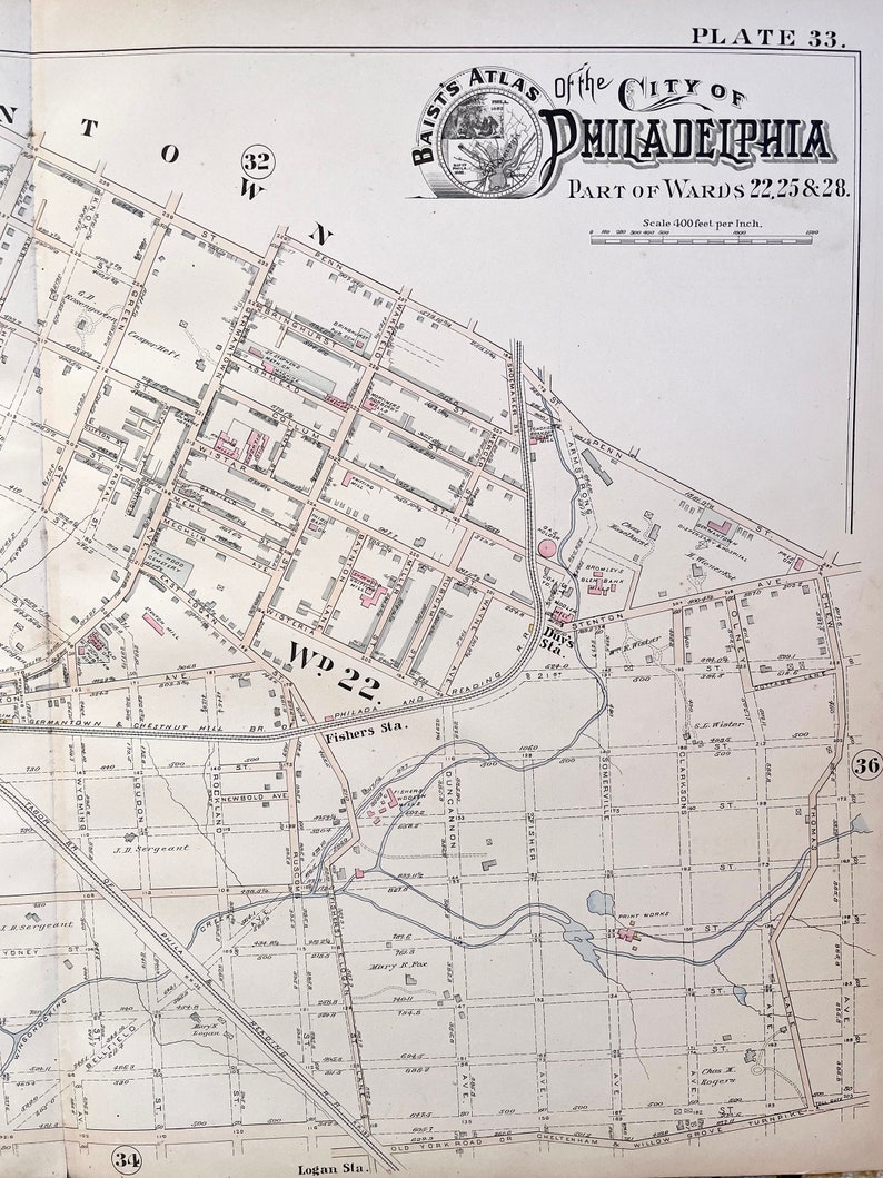 Germantown Map, Original 1886 Philadelphia Atlas, Nicetown, Wayne ...