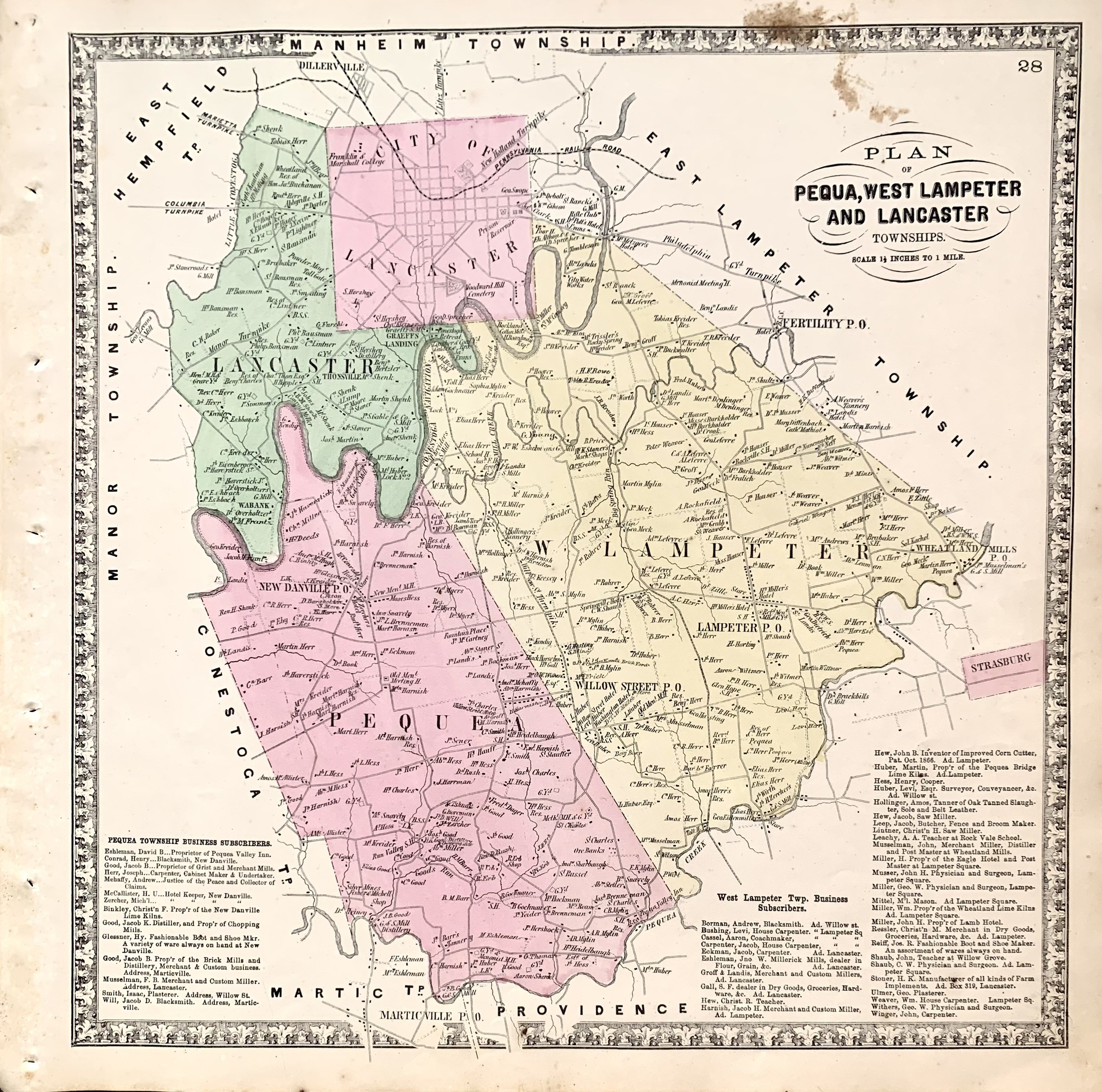 West Lampeter Map Original 1864 Lancaster County Atlas - Etsy