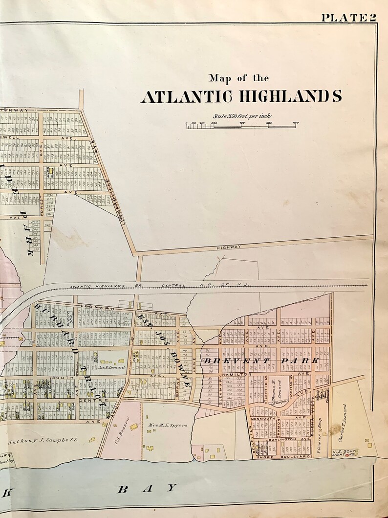 Atlantic Highlands Map Original 1889 Monmouth County Atlas - Etsy
