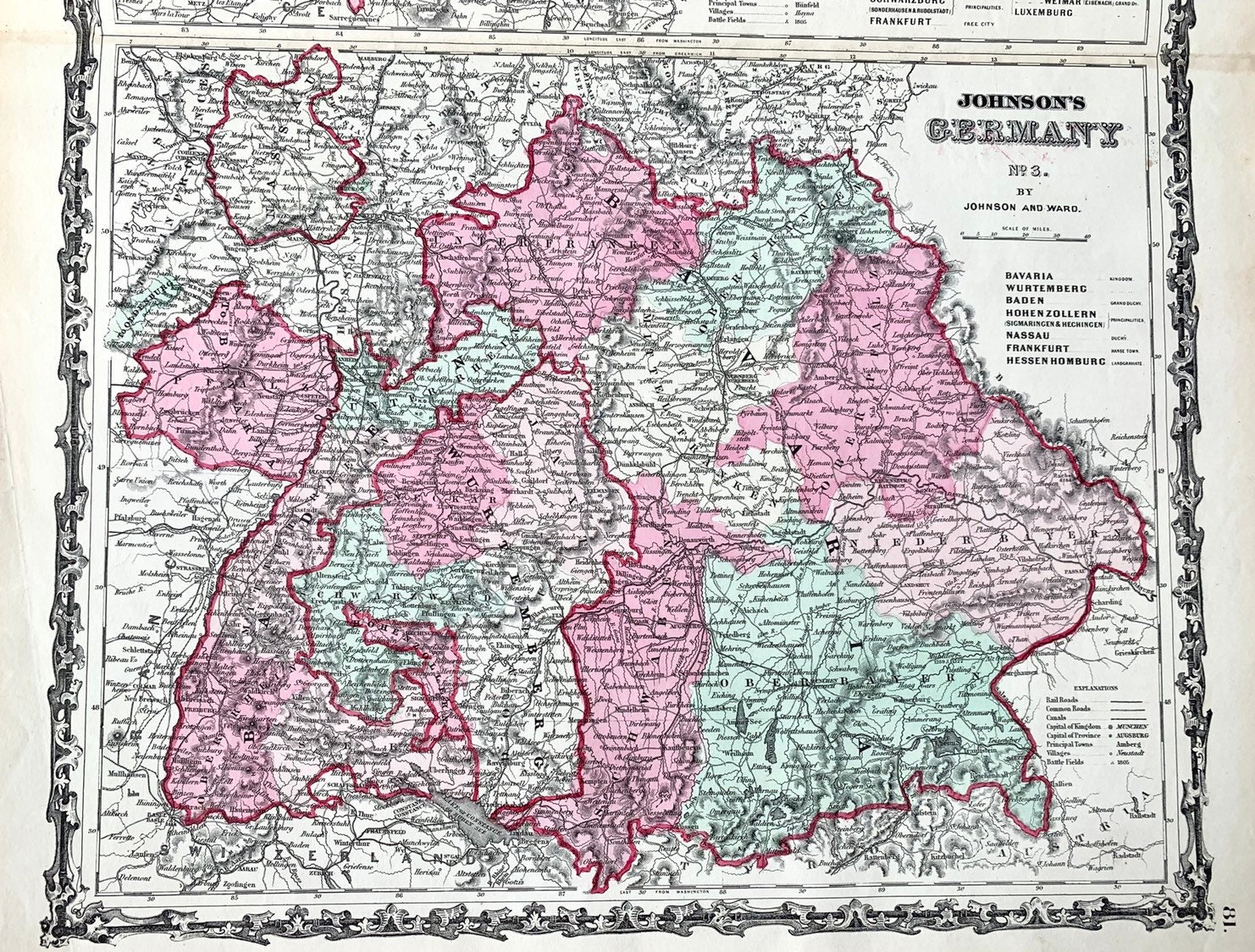 Germany Map Antique Johnsons Map of Germany Original 1863 - Etsy