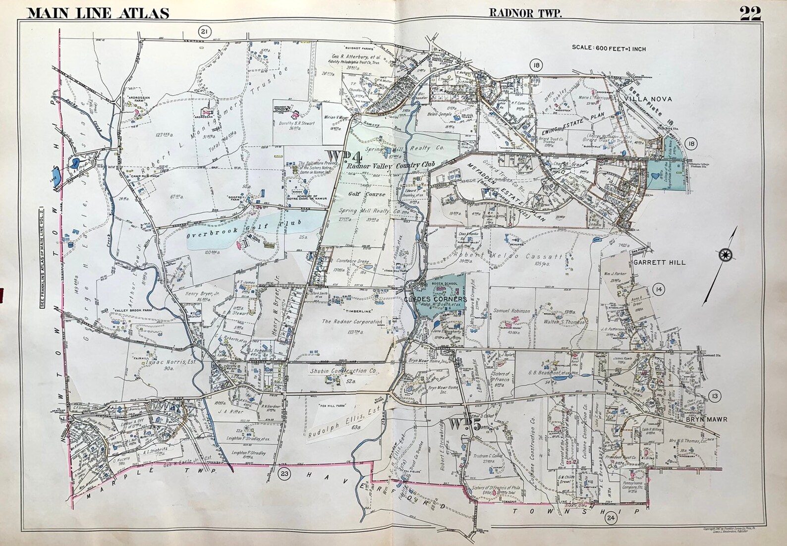 Radnor Map, Original 1947 Main Line Pennsylvania Railroad Atlas, Clydes ...