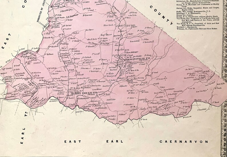 Brecknock Township Map Original 1864 Lancaster County Atlas - Etsy