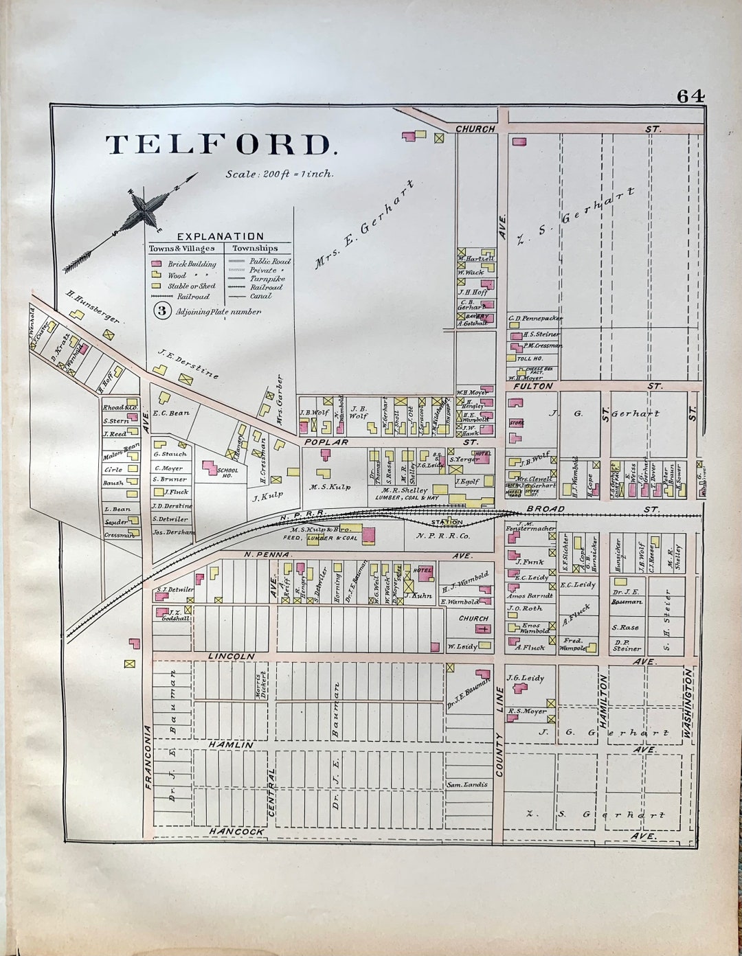 Telford Map, Original 1893 Montgomery County Atlas, Franconia - Etsy