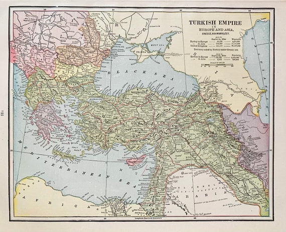 Turkish Empire Map Original 1895 Crams Atlas Turkey Europe - Etsy