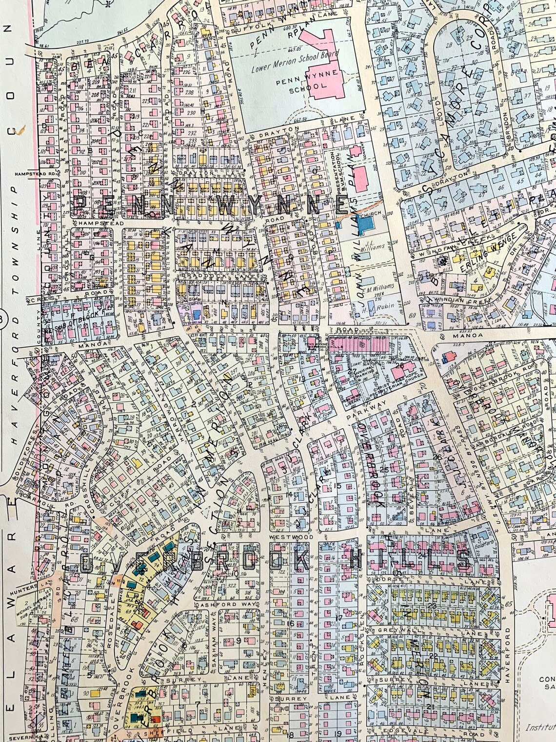 Overbrook Map, Penn Wynne Map, Original 1961 Main Line Pennsylvania ...