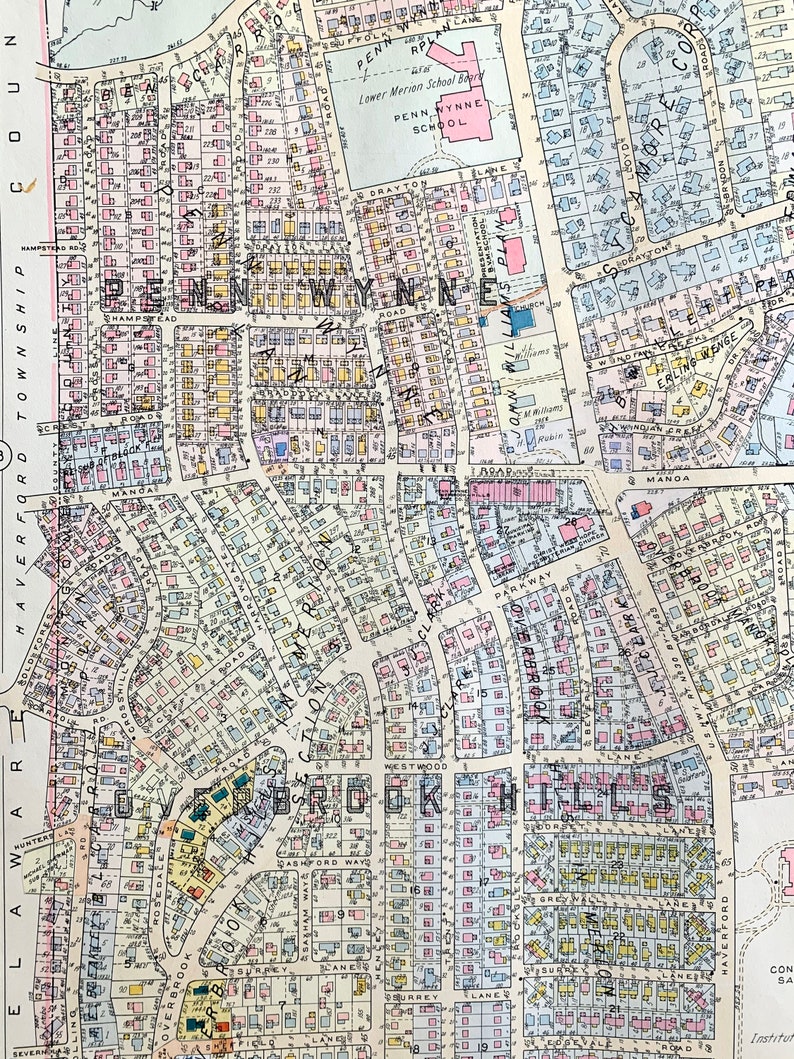 Overbrook Map, Penn Wynne Map, Original 1961 Main Line Pennsylvania ...