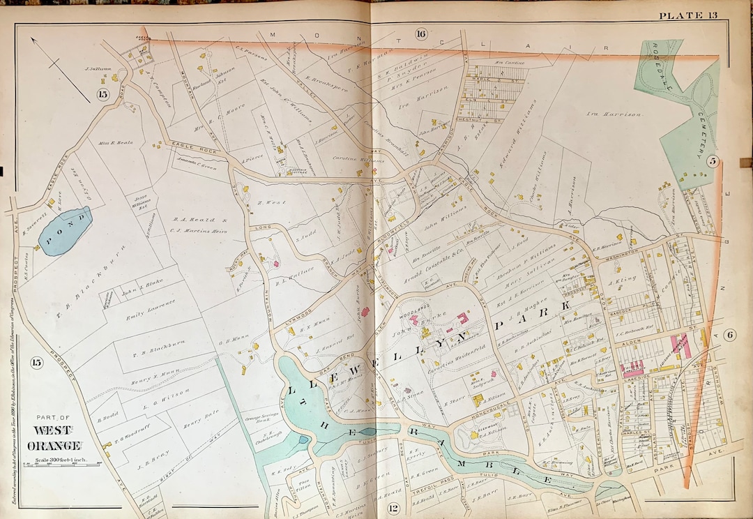 West Orange Map, Original 1890 Essex County Atlas, Llewellyn Park - Etsy