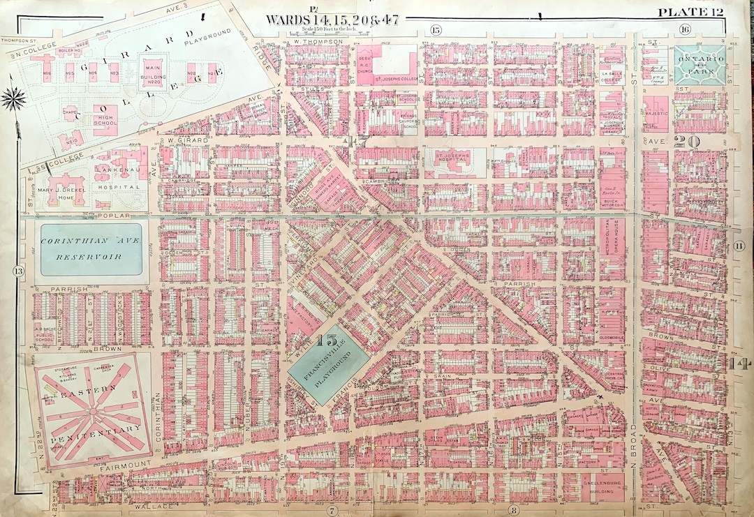 Eastern State Penitentiary Map, Original 1922 Philadelphia Atlas Map ...