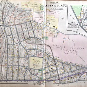 Abington Map, Original 1916 North Penn Atlas, Glenside, Noble Station ...