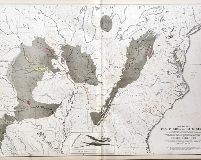 Coal Fields Map, Original 1874 Statistical Atlas, United States Oil ...