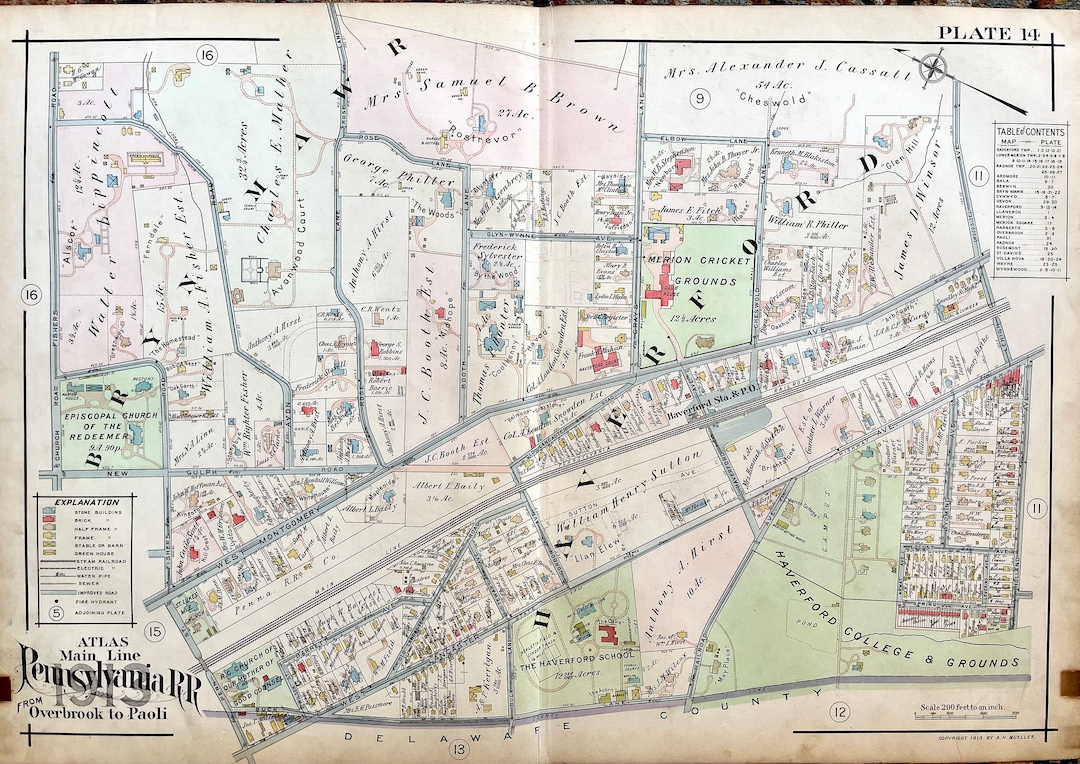 Haverford Map, Original 1913 Mainline Railroad Atlas, Merion Cricket ...
