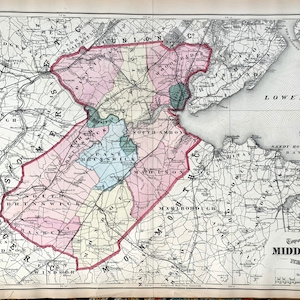 Middlesex County Map, Original 1877 New Jersey Atlas, New Brunswick ...
