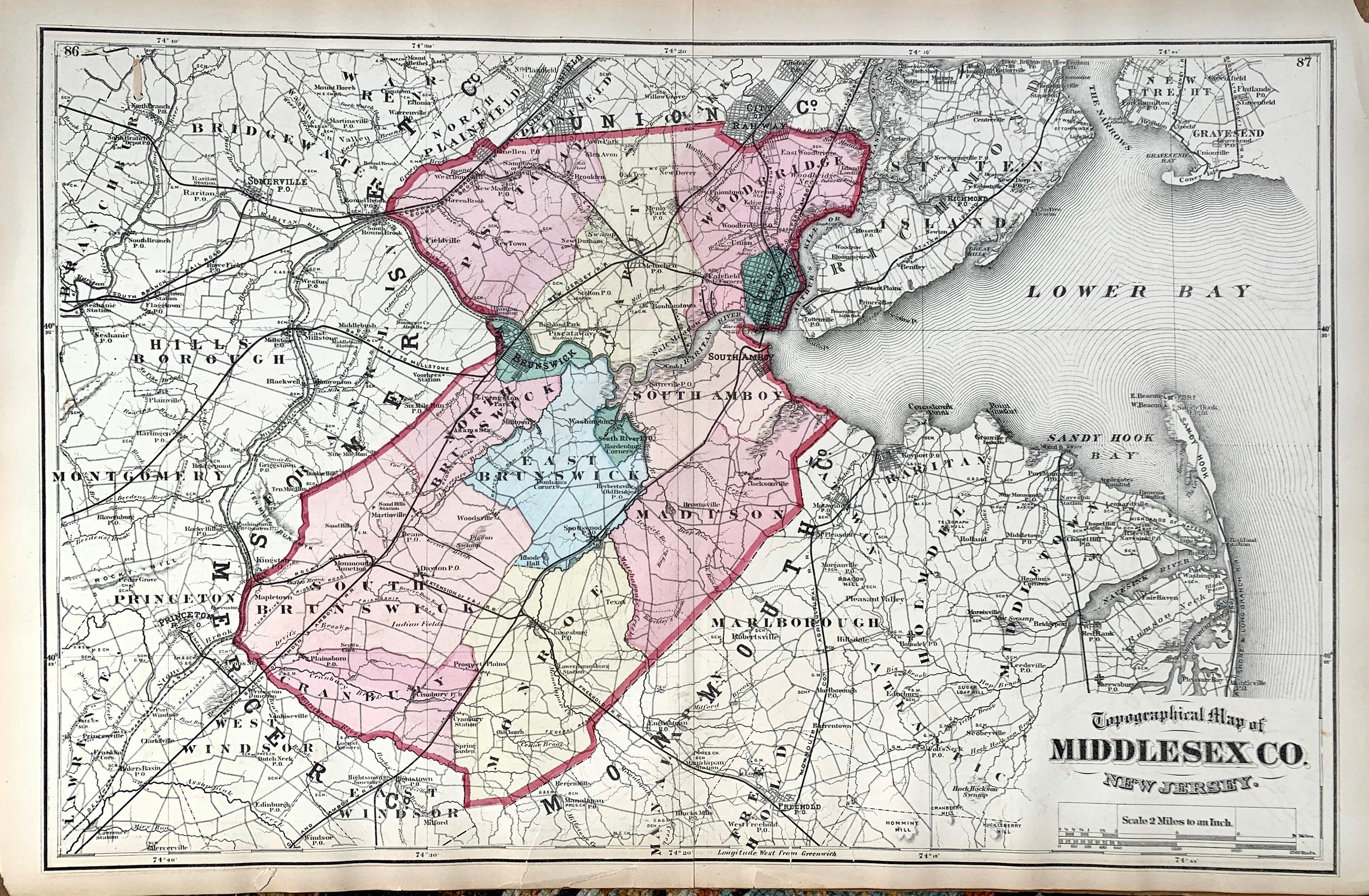 Middlesex County Map, Original 1877 New Jersey Atlas, New Brunswick ...