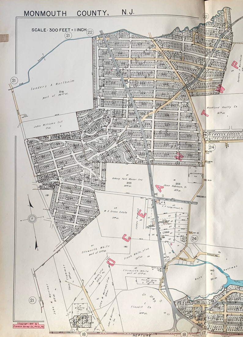 Ocean Township Map Original 1941 Monmouth County Atlas Map - Etsy