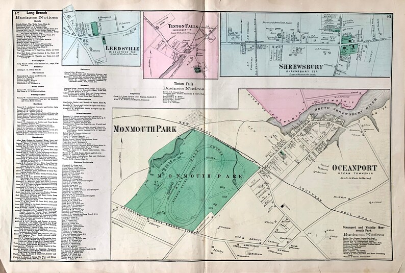Monmouth Park Map Original 1873 Monmouth County Atlas - Etsy