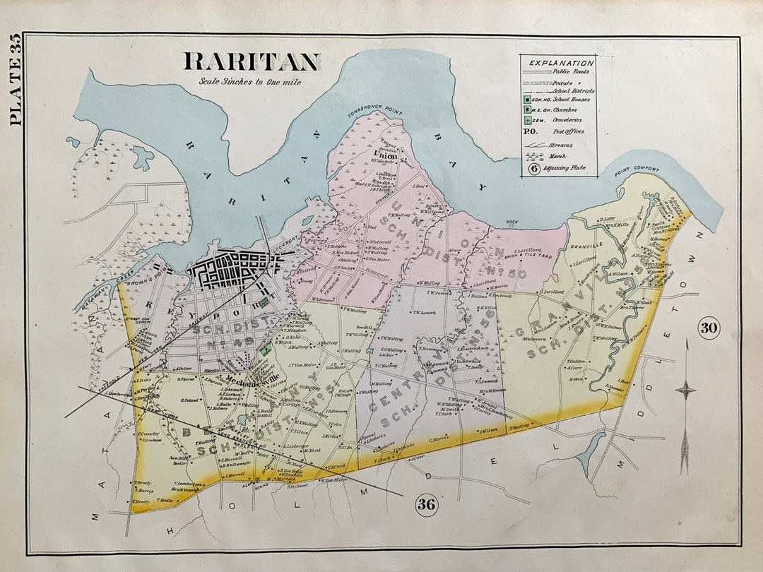 Keyport Map, Original 1889 Monmouth County New Jersey, Union Beach ...