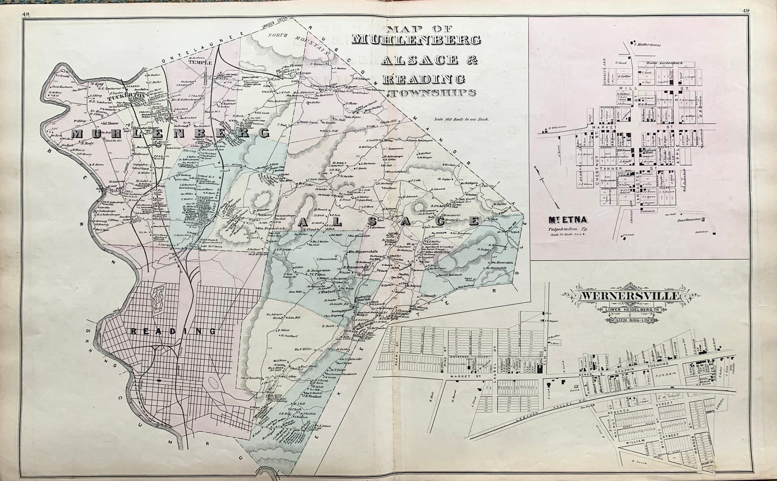 Reading Township Map Original 1876 Berks County Pennsylvania - Etsy