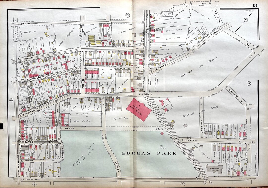 Roxborough Map, Original 1929 Ward 21 Philadelphia Atlas, Gorgas Park ...