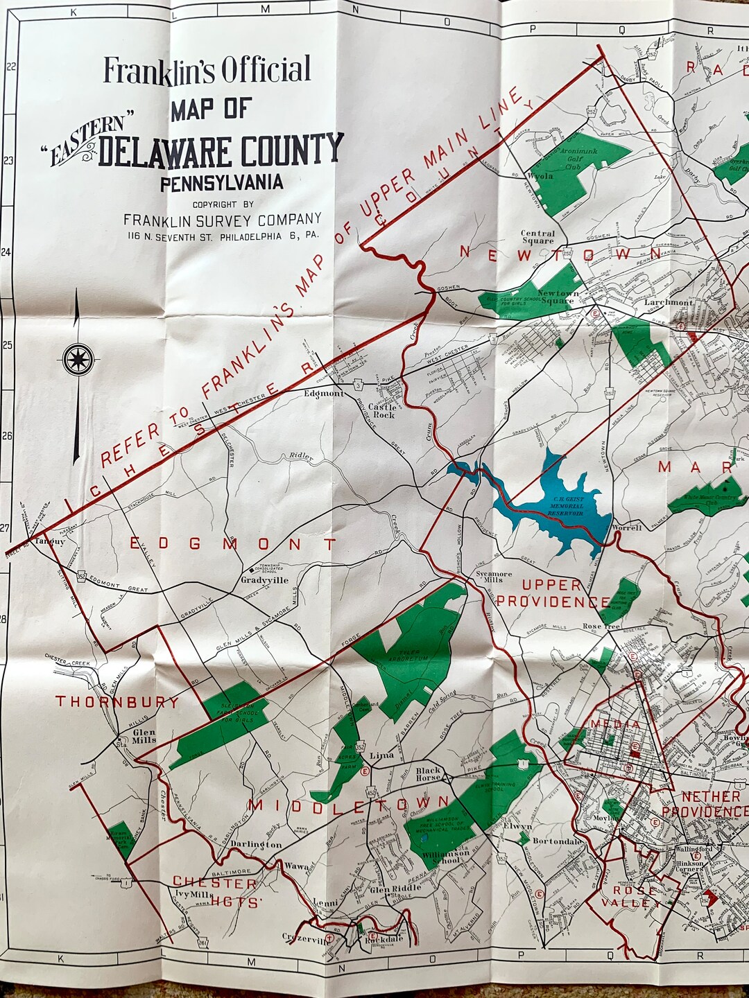 Delaware County Map, Original 1955 Franklins Guide, Haverford, Media - Etsy
