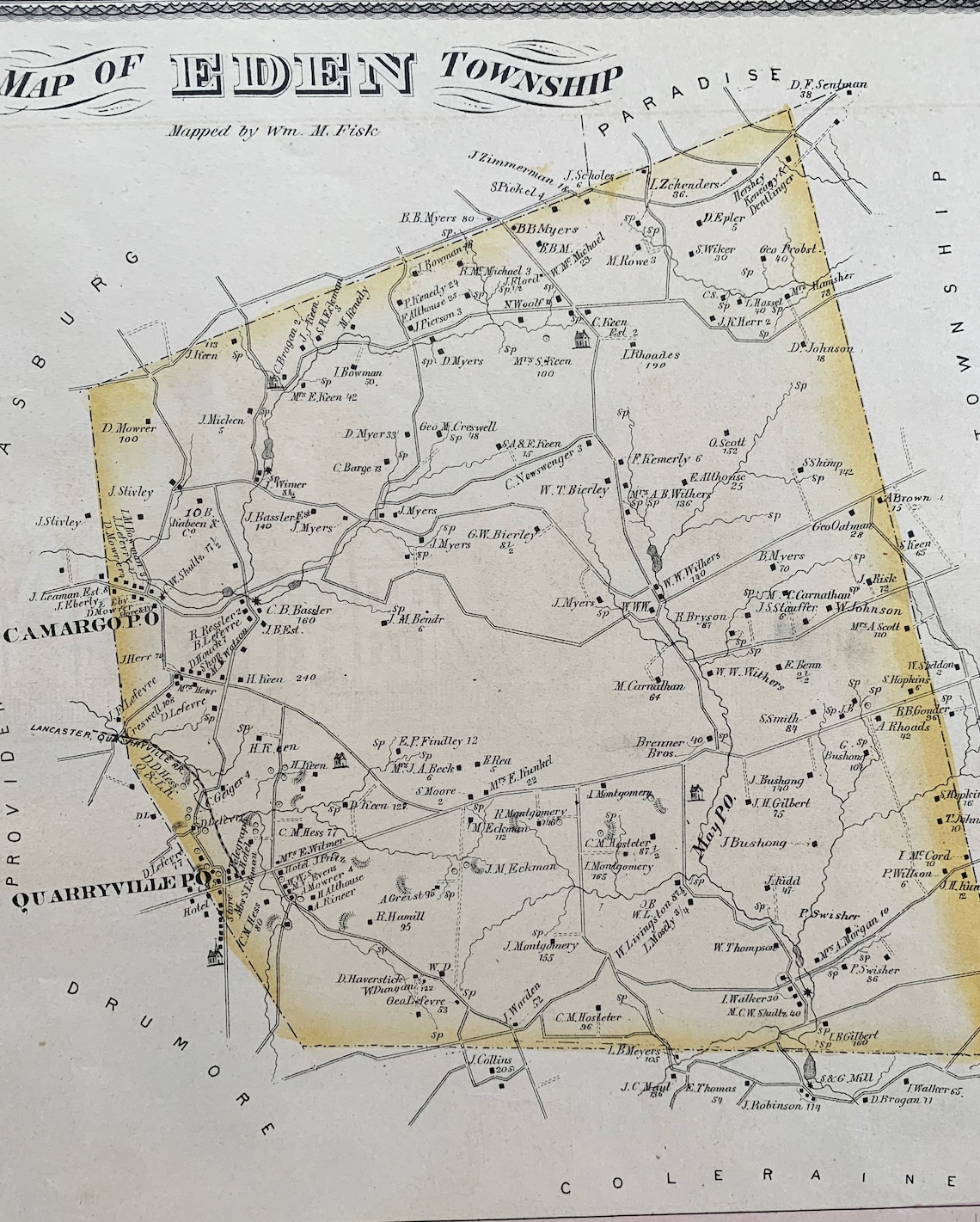 Ephrata Township Map Original 1875 Lancaster County Atlas - Etsy