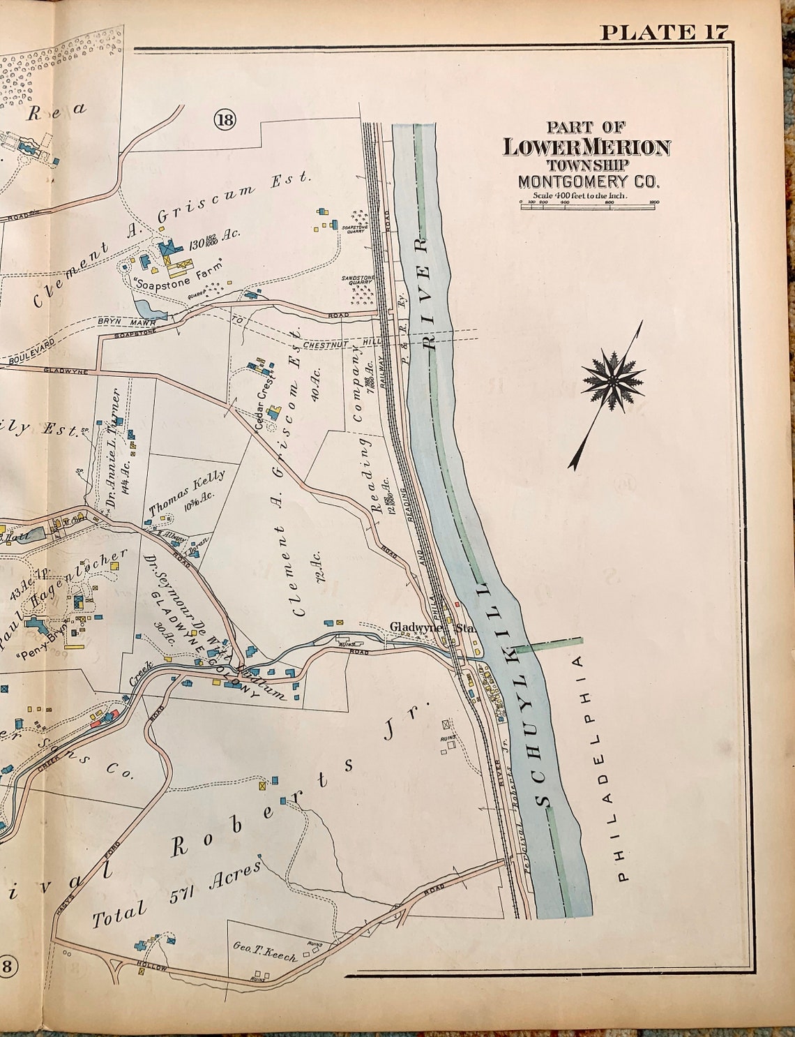 Merion Square Map Original 1926 Main Line Atlas Map Lower | Etsy