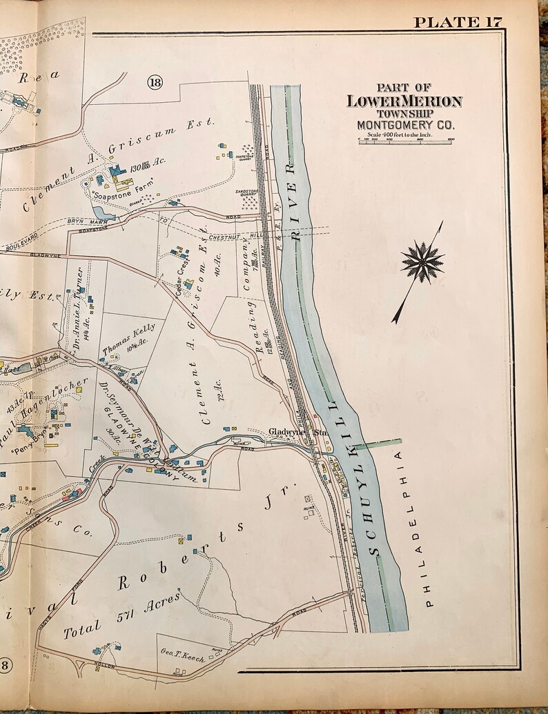 Merion Square Map Original 1926 Main Line Atlas Map Lower | Etsy