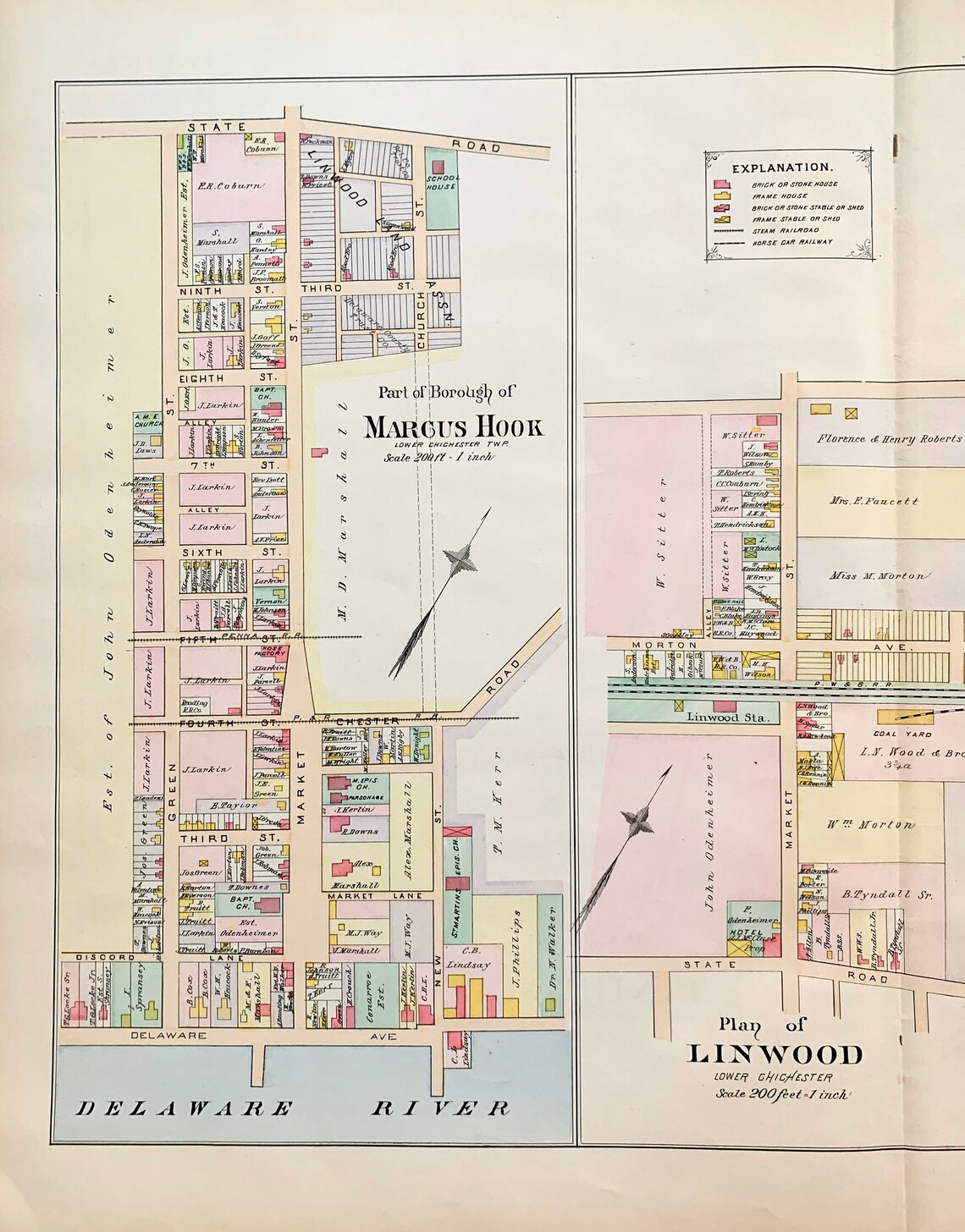 Tinicum Township Map Marcus Hook Map Original 1892 Delaware - Etsy