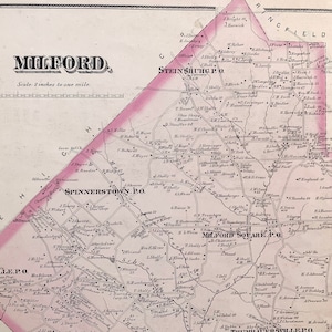 Milford Township Map, Original 1875 Bucks County Pennsylvania Atlas ...