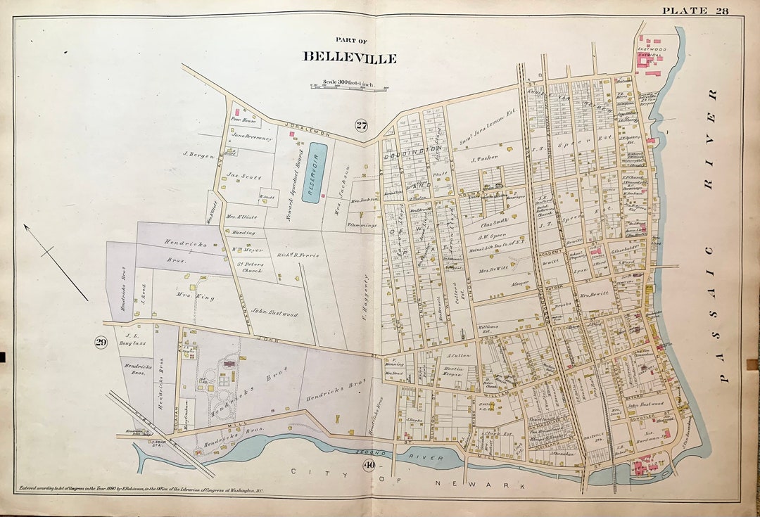 Belleville Township Map, Original 1890 Essex County Atlas, Silver Lake ...