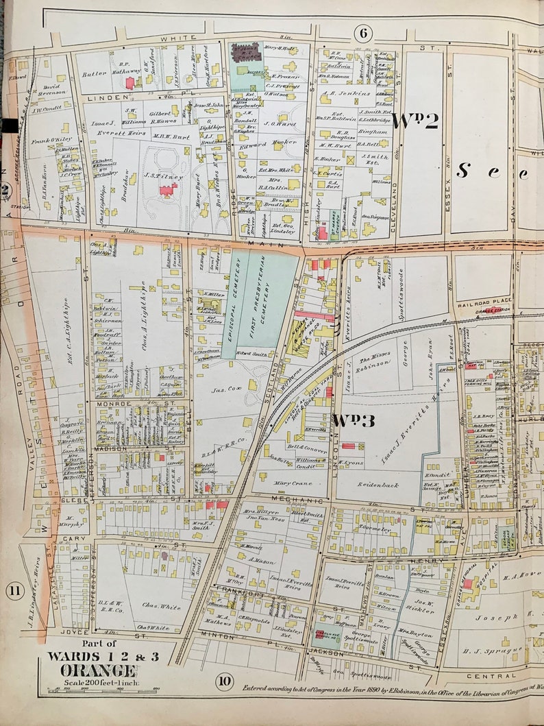Orange New Jersey Map, Original 1890 Essex County Atlas, Downtown ...