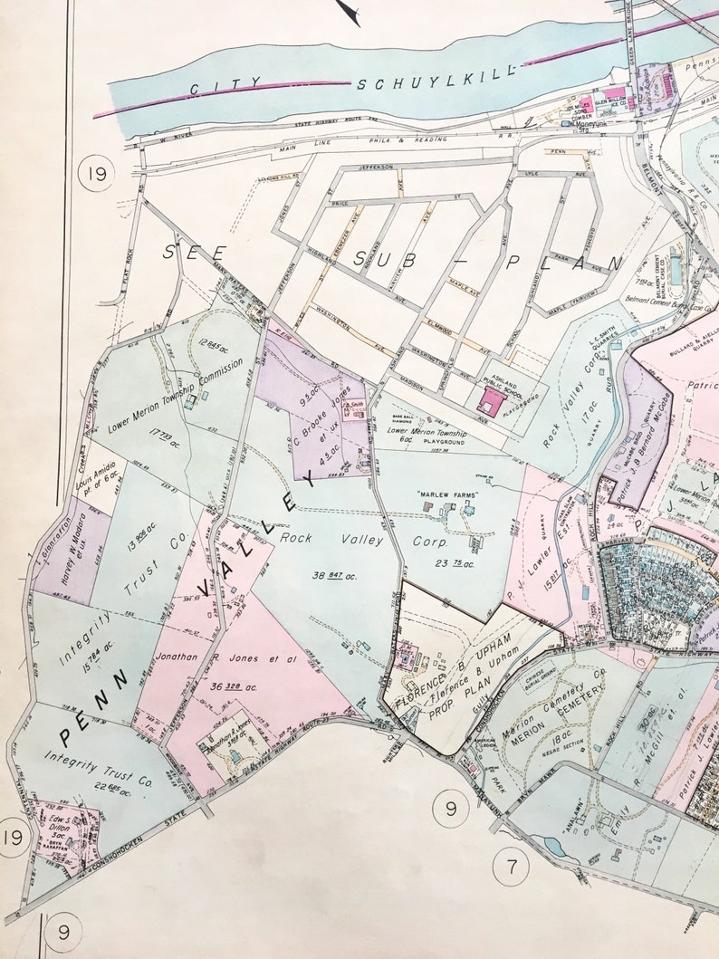 Original Main Line Atlas Map of 1937 Lower Merion Township | Etsy