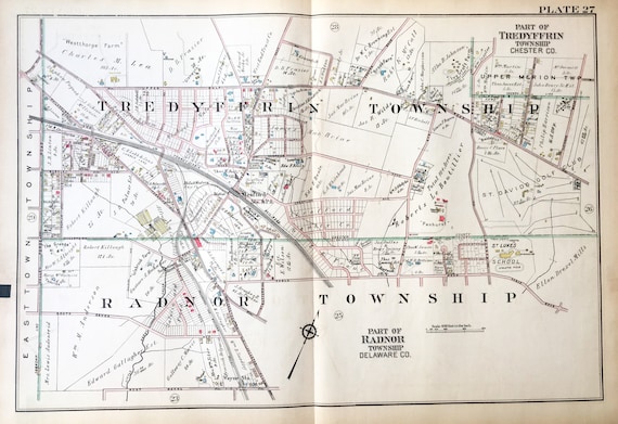 Tredyffrin Township Map Original 1926 Mainline Pennsylvania - Etsy