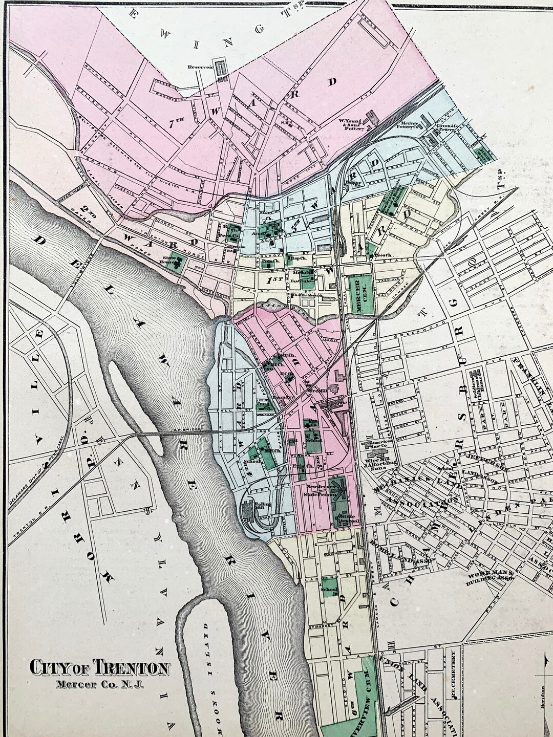 Trenton Map, Original 1872 State of New Jersey Atlas, City of New ...