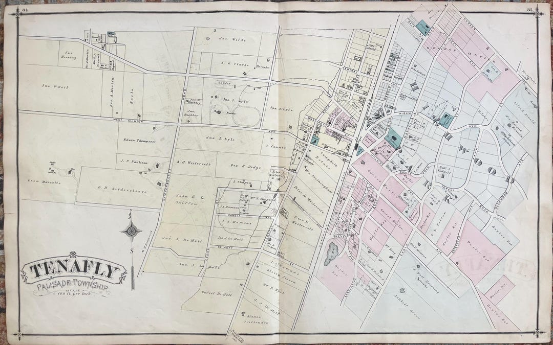 Tenafly Map, Original 1876 Bergen County, NJ Atlas, East Hill ...