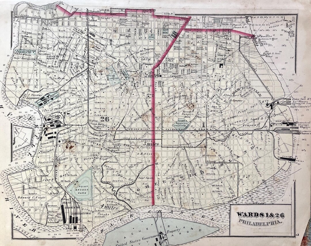 South Philly Map, Original 1877 Hopkins Atlas, Old City, Point Breeze ...
