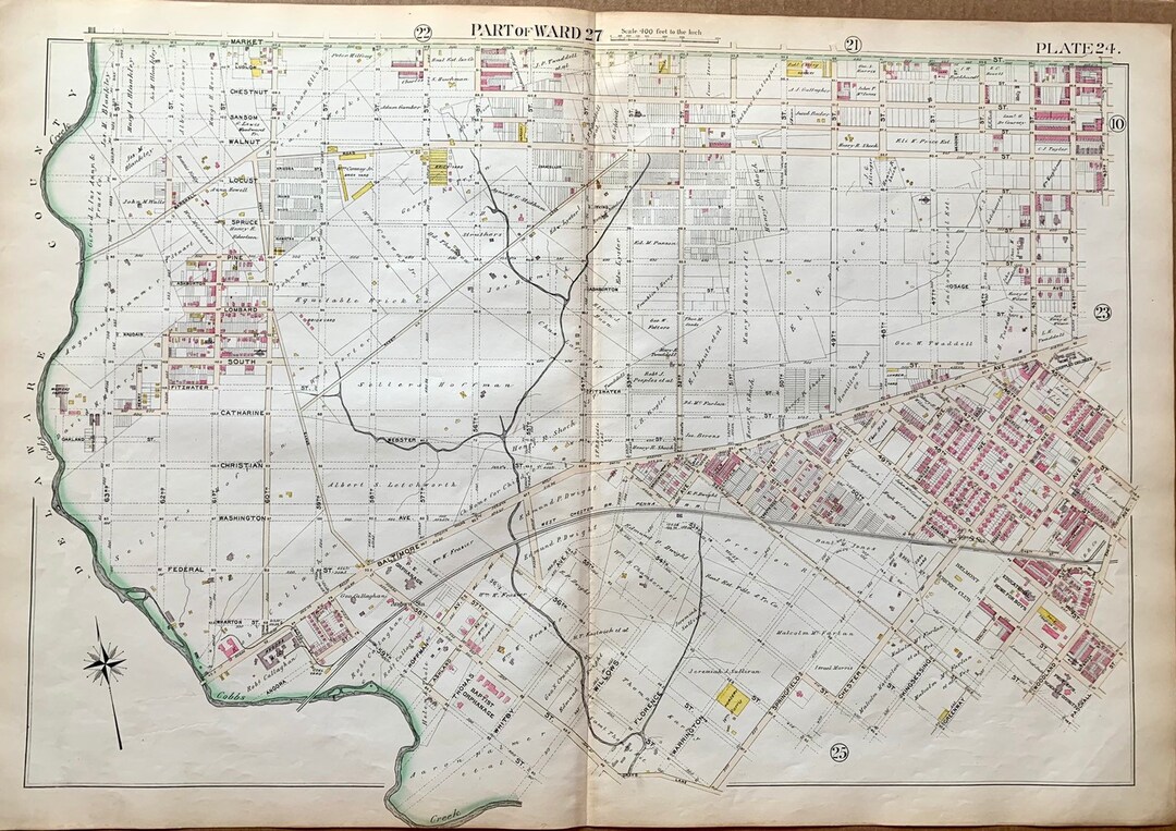 West Philadelphia Map, Original 1910 Philadelphia Atlas, Millbourne ...