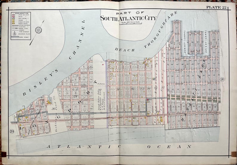 Antique Longport Map, Original 1908 Absecon Island, Margate, Atlantic ...