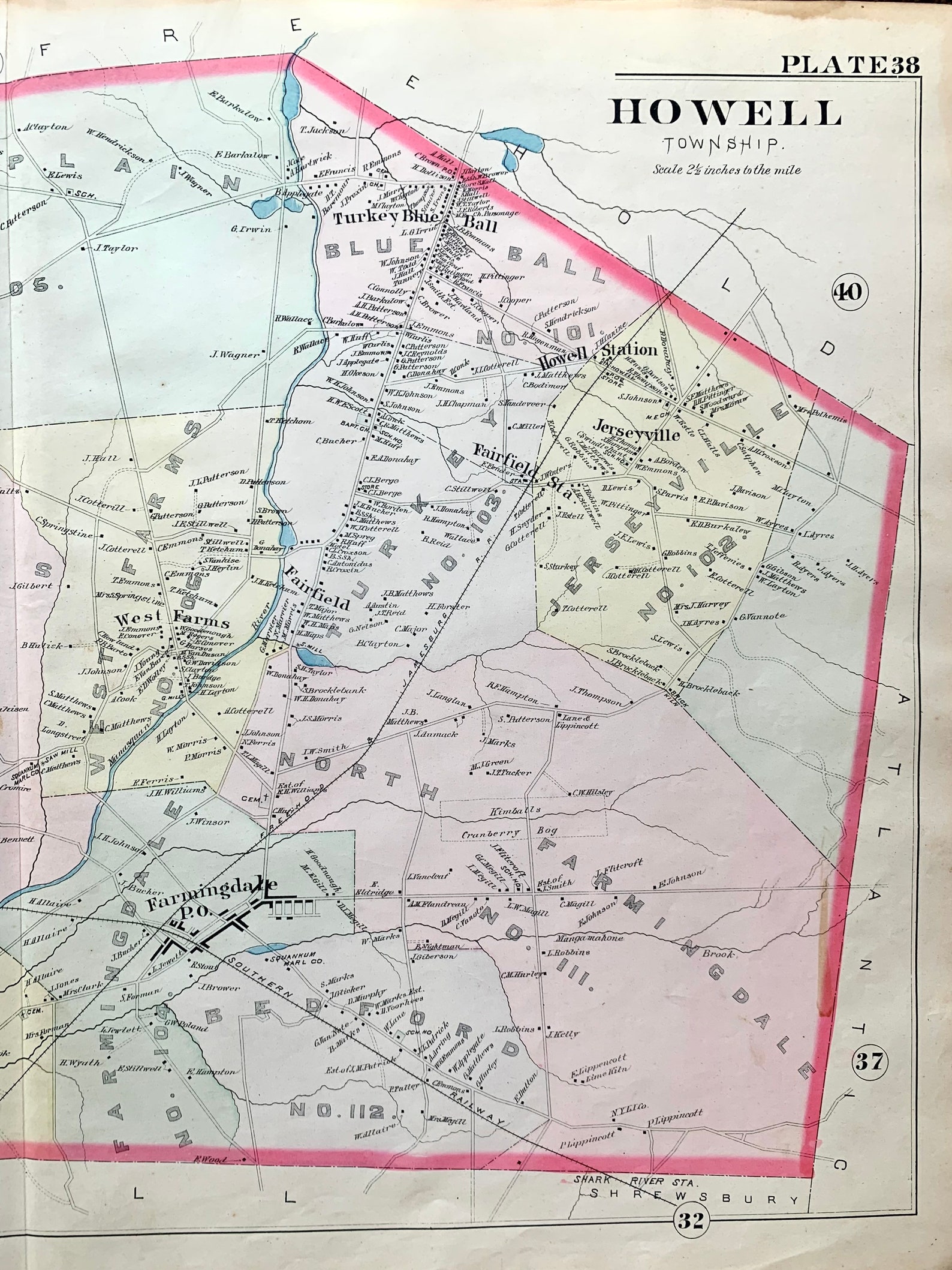 Howell Township Map Original 1889 Monmouth County Atlas - Etsy
