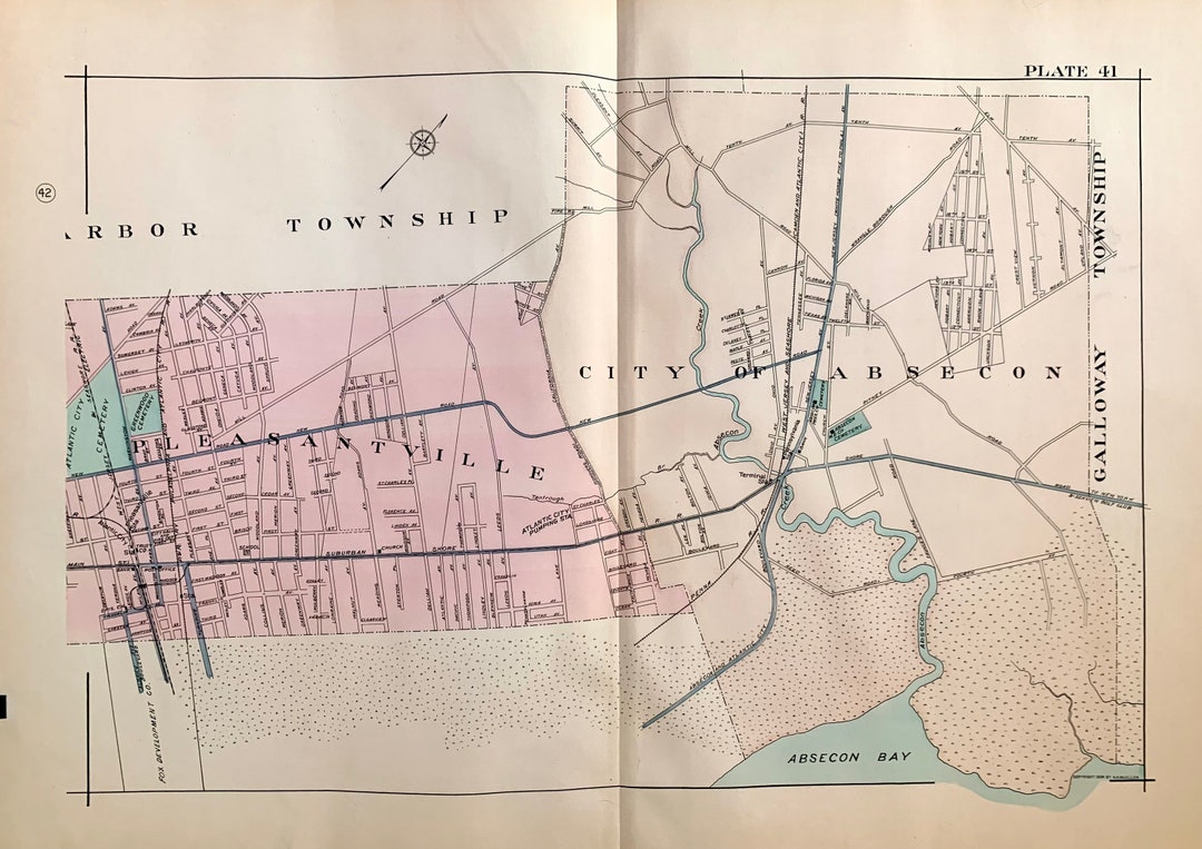 Absecon Map, Original 1924 Absecon Island Atlas, Pleasantville Map ...