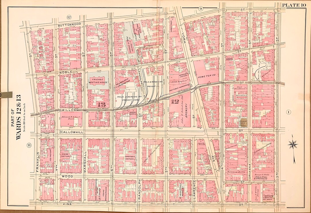 Northern Liberties Map, Callowhill Map, Original 1907 City of ...