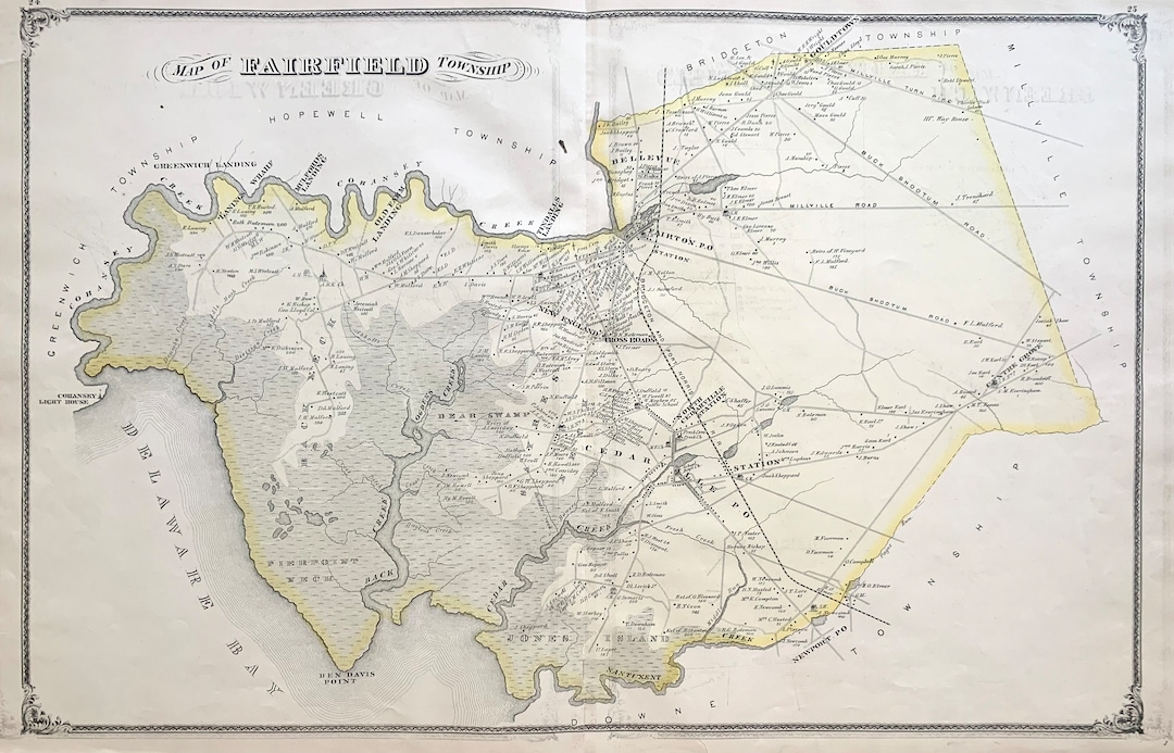 Fairfield Township Map, Original 1876 Cumberland County Atlas, Fairton ...