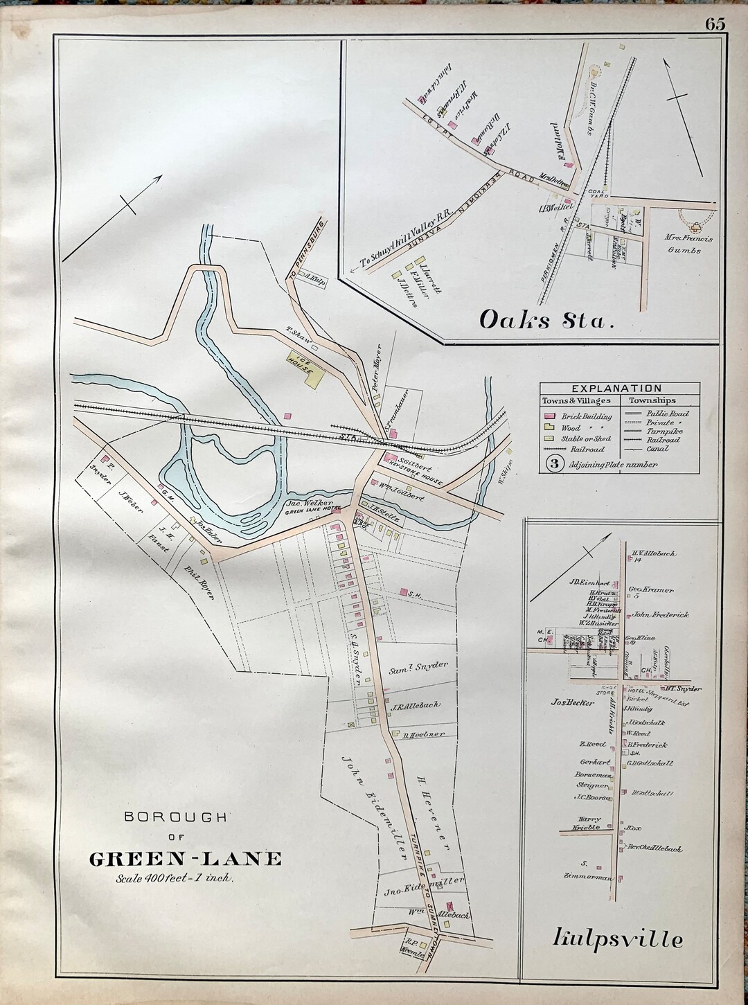 Green Lane Map, Original 1893 Montgomery County Atlas, Marlborough ...