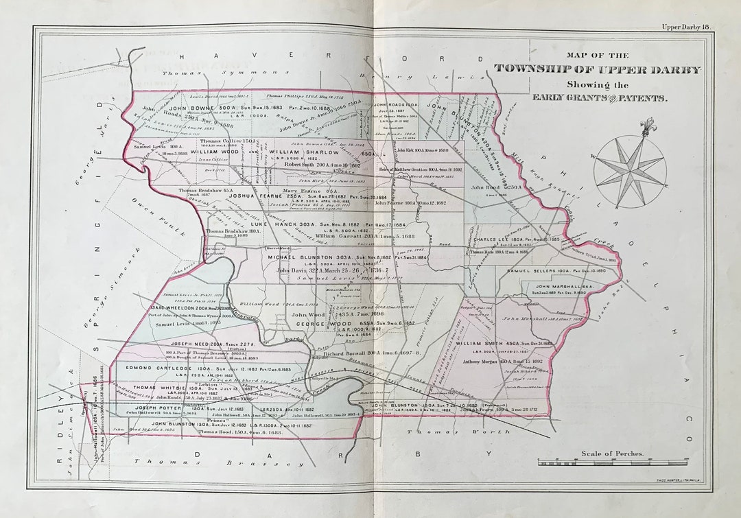 Upper Darby Township Map, Original 1880 Delaware County Atlas, Drexel ...