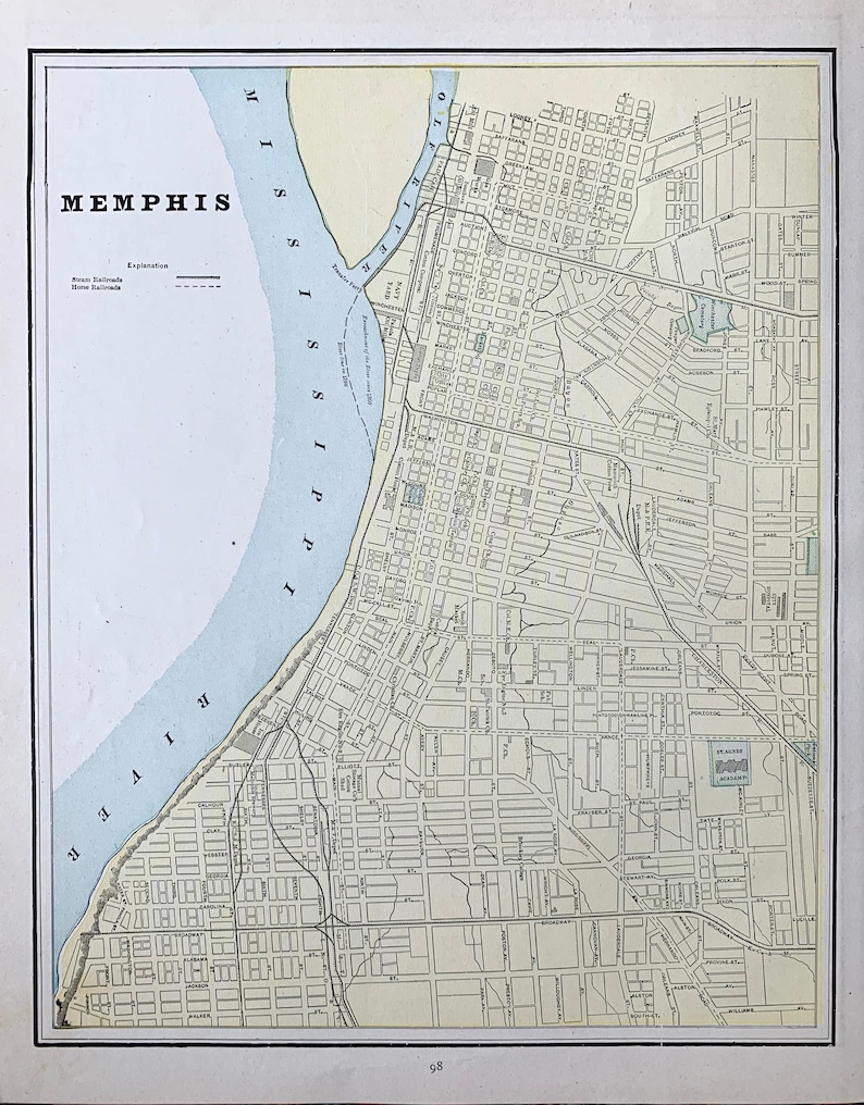 Memphis Map, Original 1901 Crams Atlas, Memphis Tennessee, Beale Street ...