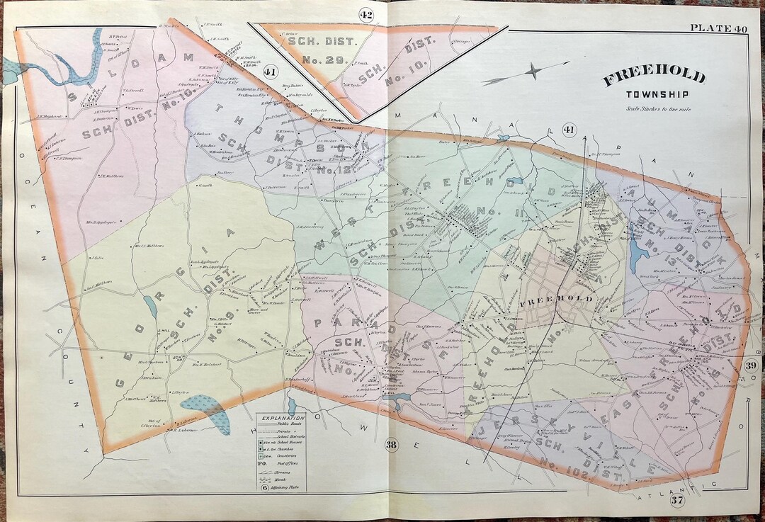 Freehold Township Map, Original 1889 Monmouth County Atlas, Millhurst ...